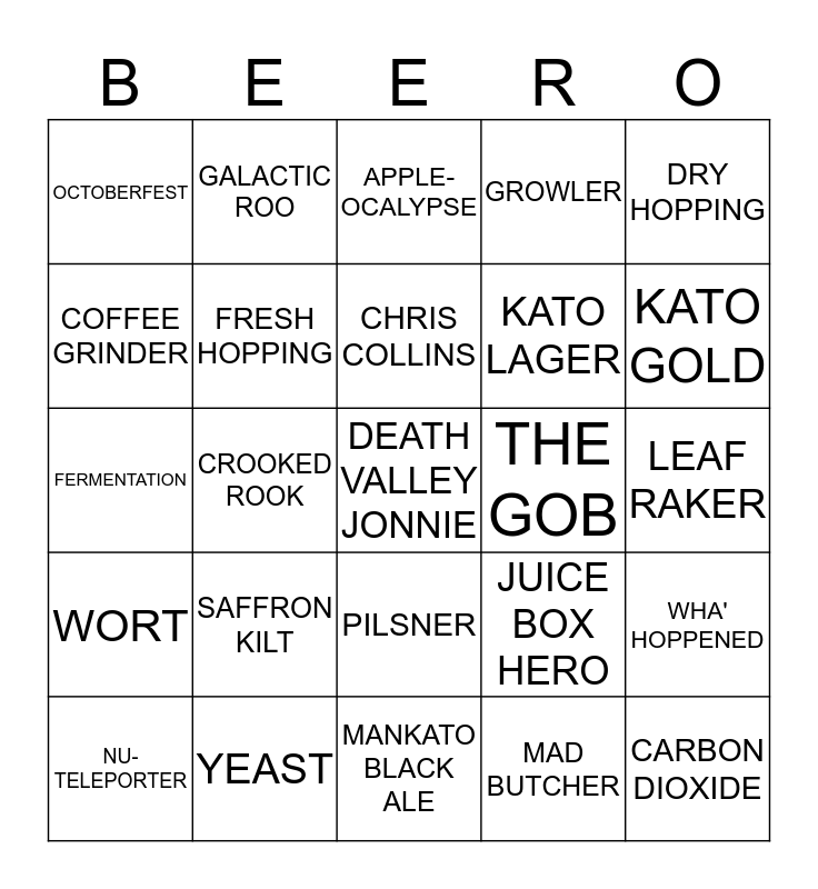 BEERO Bingo Card