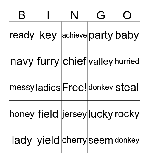Long E Sound Bingo Card