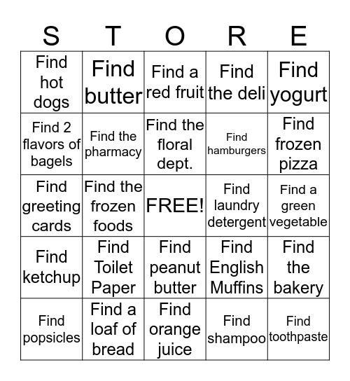 Grocery Shopping Bingo Card