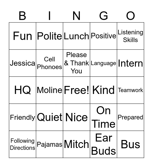 Field Trip Bingo Card