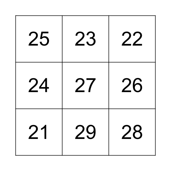 Les Numéros 20-29 Bingo Card