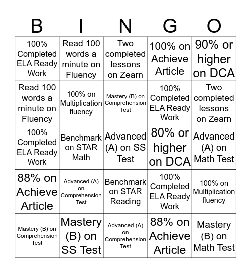3rd Grade Wildcat Bingo Card