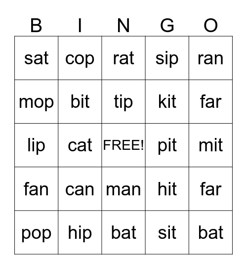 Kindergarten/Pre-K Words Bingo Card