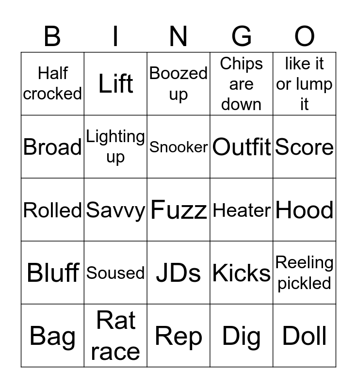 The Outsiders Bingo Card