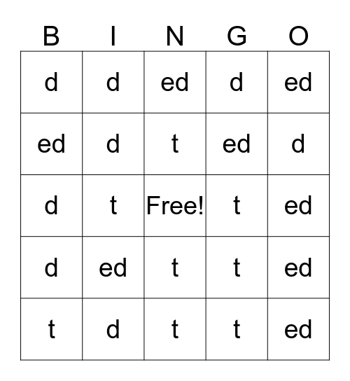 Suffix (ed) Bingo Card