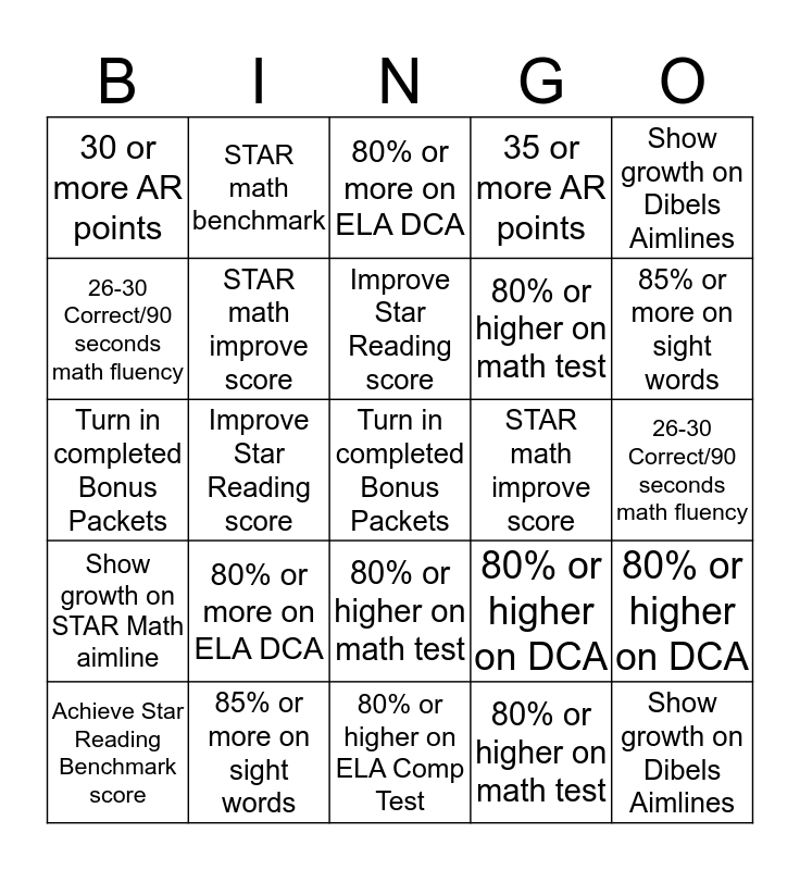 2nd Grade Wildcat Bingo Card