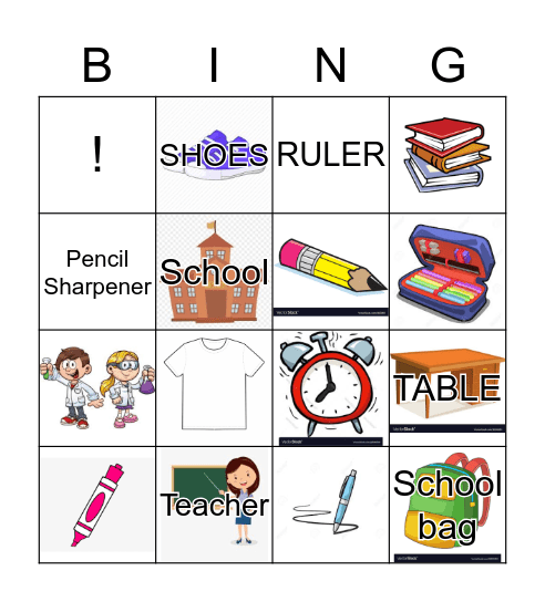 School Bingo Card