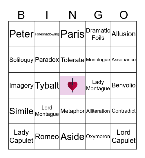 Romeo and Juliet Act 1 Bingo Card