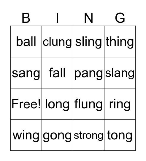 Word Family Bingo Card