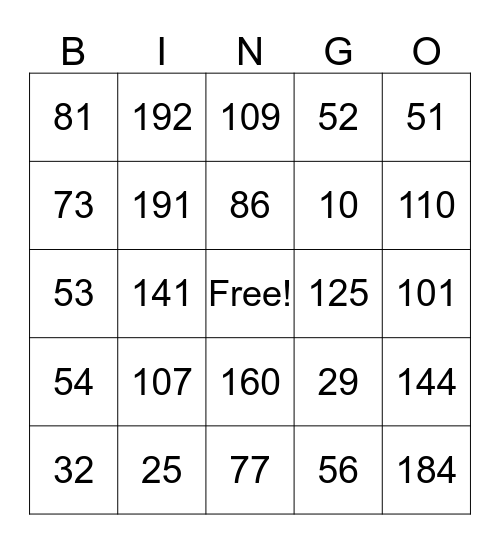 Reverse Raffle Bingo Card