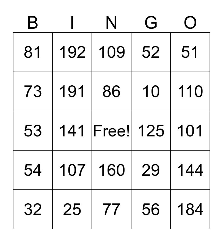 Reverse Raffle Bingo Card
