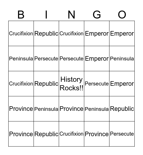 Roman Empire Bingo Card