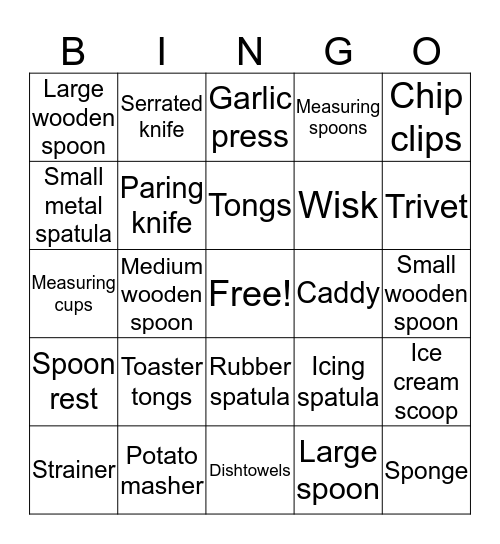 Kitchen Essentials Bingo Card