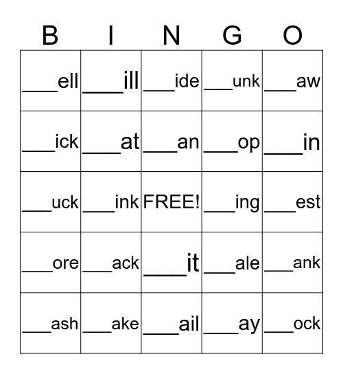 37 Common Word Parts-set 1 Bingo Card