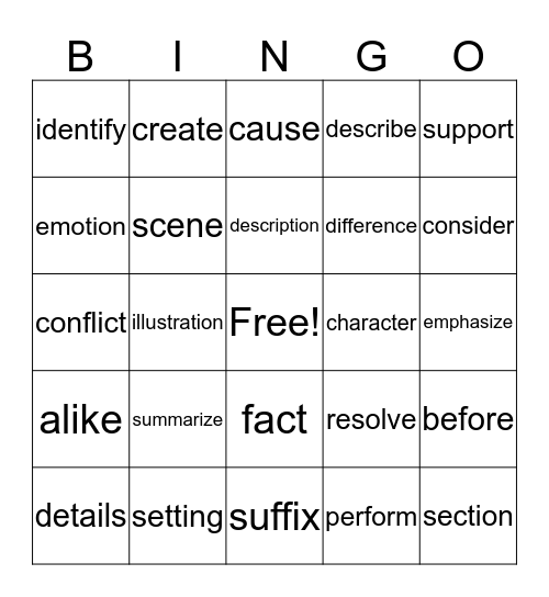 Academic Vocabulary 3rd Grade FSA Bingo Card