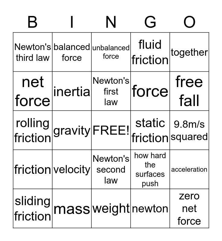 Motion Bingo Card
