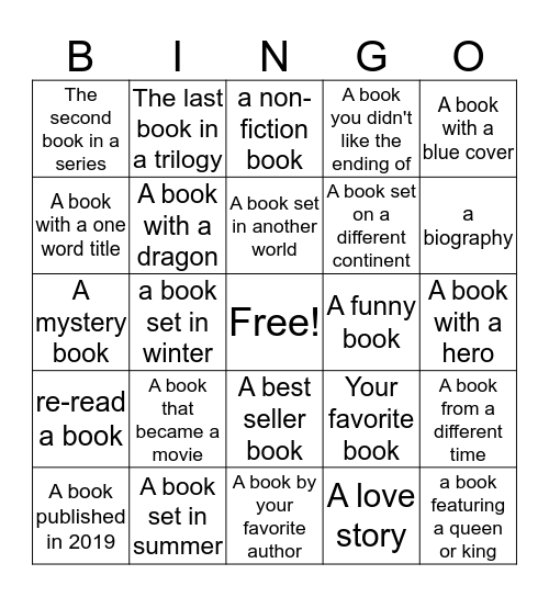 Y.A. Reading Bingo Card