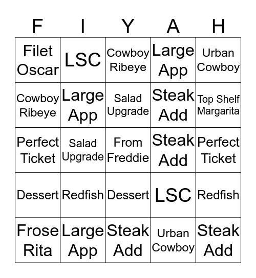 Stupid Fiyah Friday Bingo Card