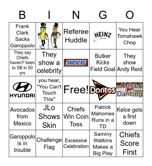 Chiefs Bingo Card
