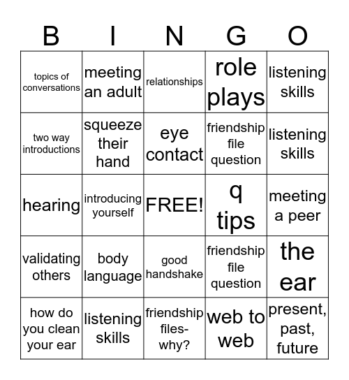 Listening Skills Bingo