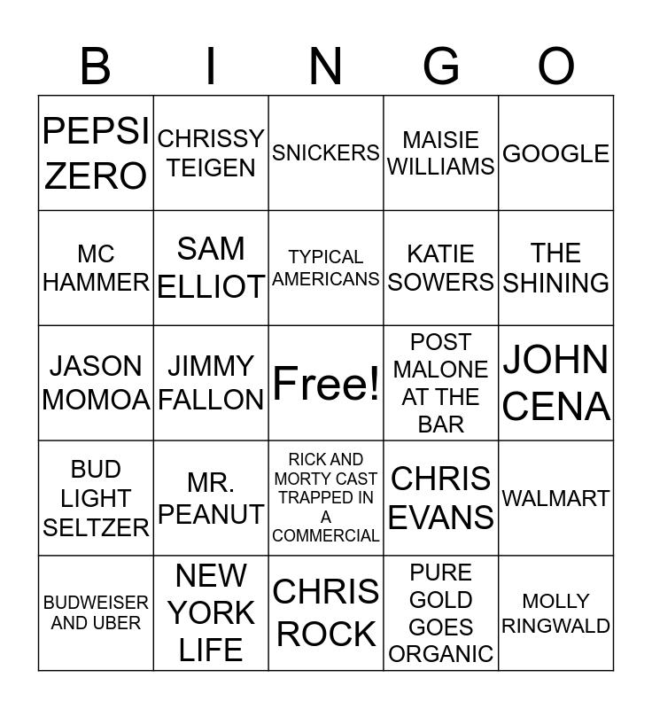 2020 Chiefs vs 49'ers Bingo Card