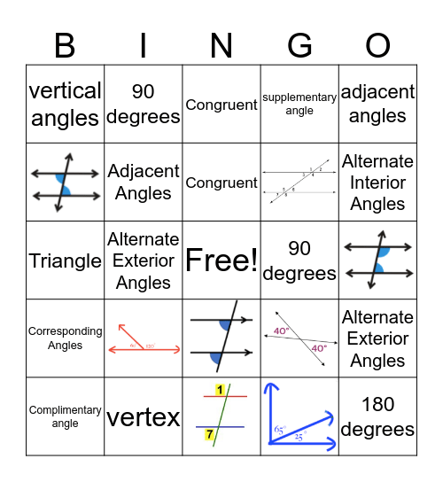 Angle Relationships Bingo Card