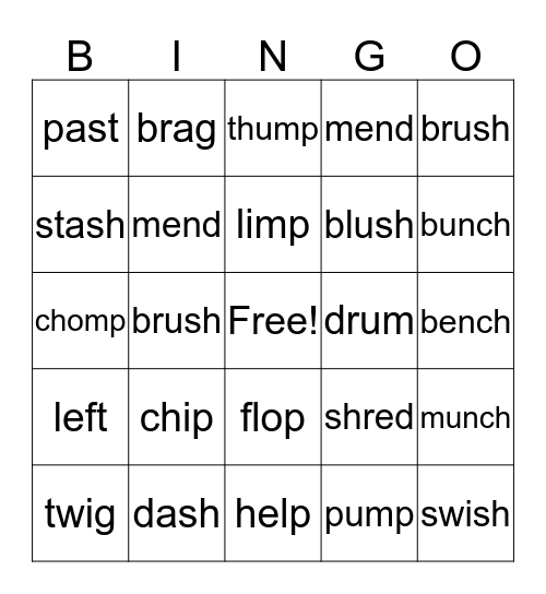 Short Vowel Bingo Card