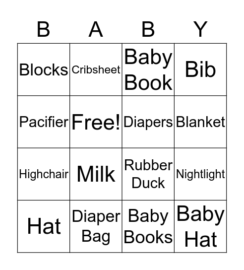Sierra Baby Bingo Card