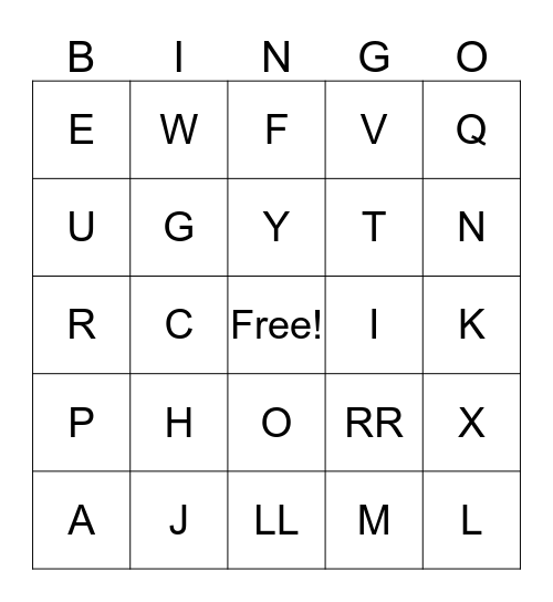 Spanish Alphabet Bingo Card