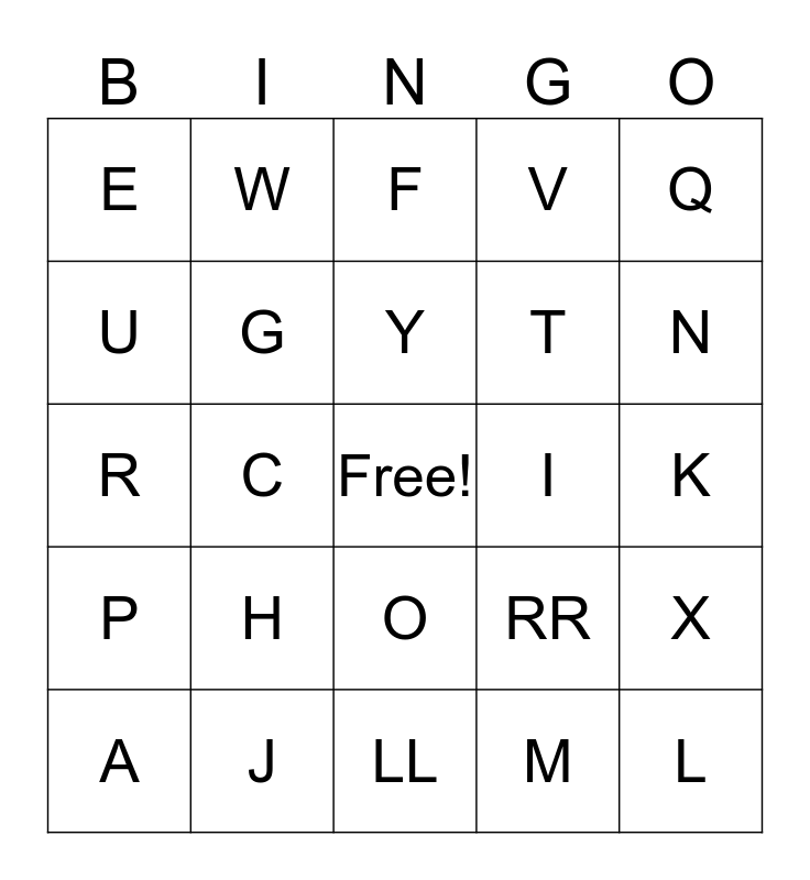 Spanish Alphabet Bingo Card