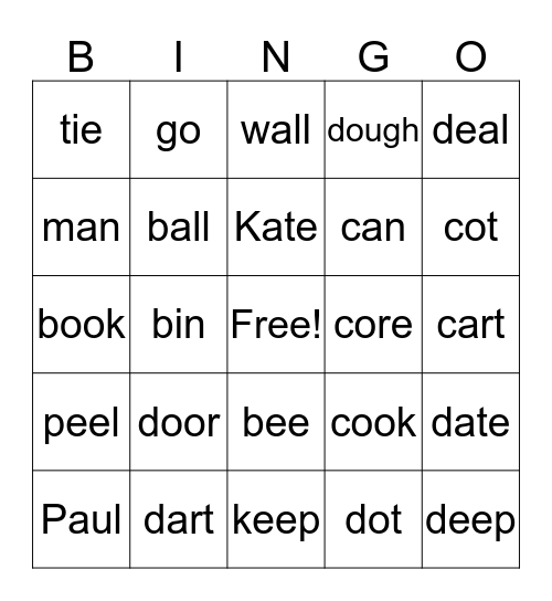 Minimal Pairs Bingo Card