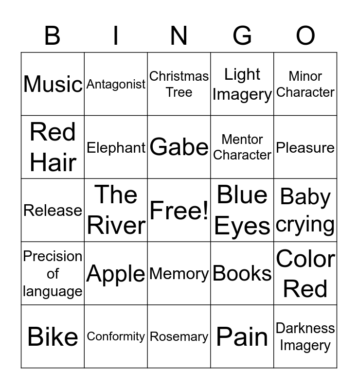 The Giver Bingo Card