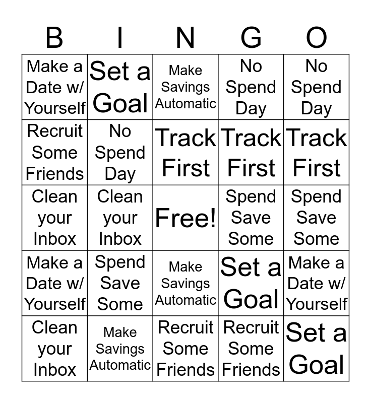 Savings Bingo Card