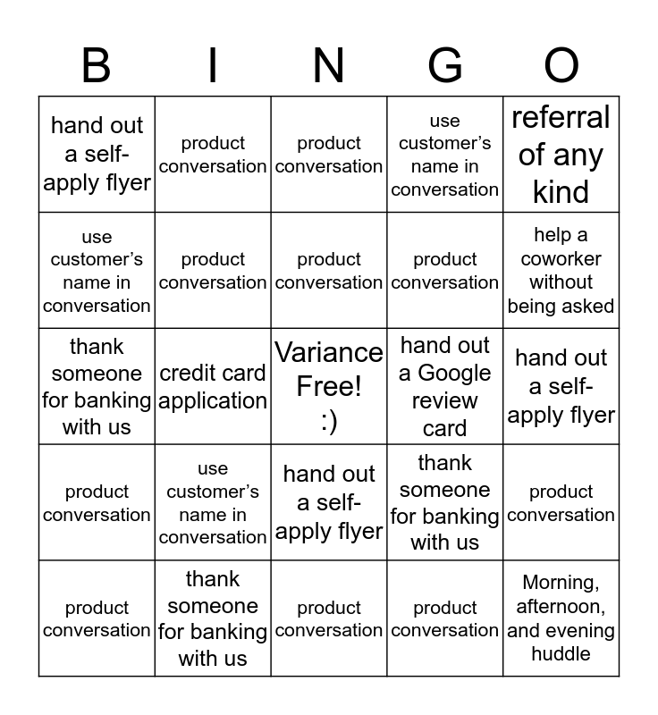 Date: Bingo Card
