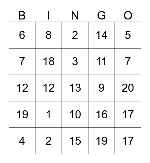 ADDITION AND SUBTRACTION FACT BINGO Card