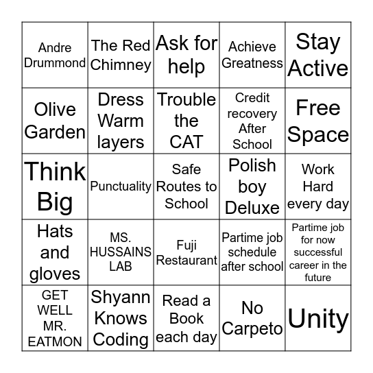 ATTENDANCE BINGO Card
