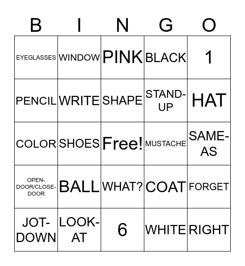 Signing Naturally, Unit 1 Vocab. Bingo Card