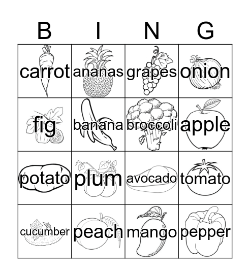 fruit & vegetables Bingo Card