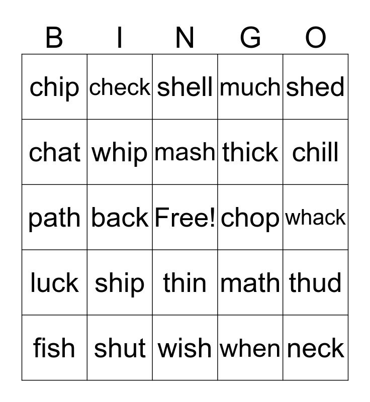 Short Vowels And Digraphs Bingo Card Short Vowels And Digraphs Bingo Card