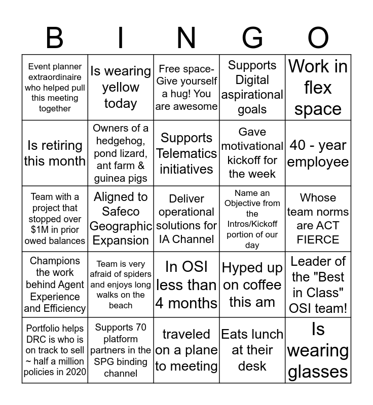 OSI GET TO KNOW YOUR PEERS Bingo Card