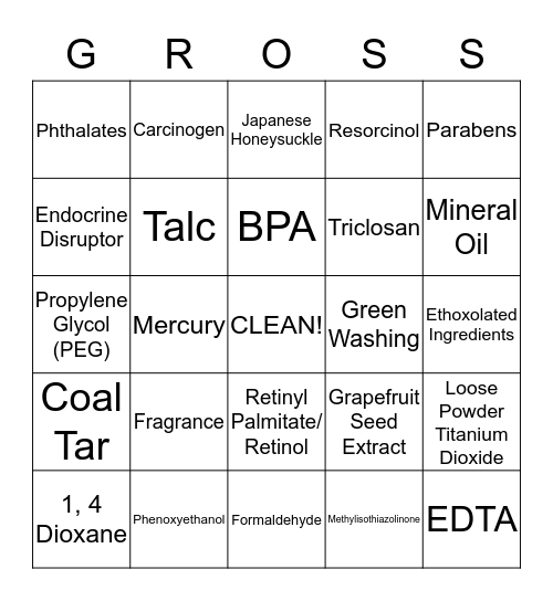 Ingredients in Our Products Bingo Card