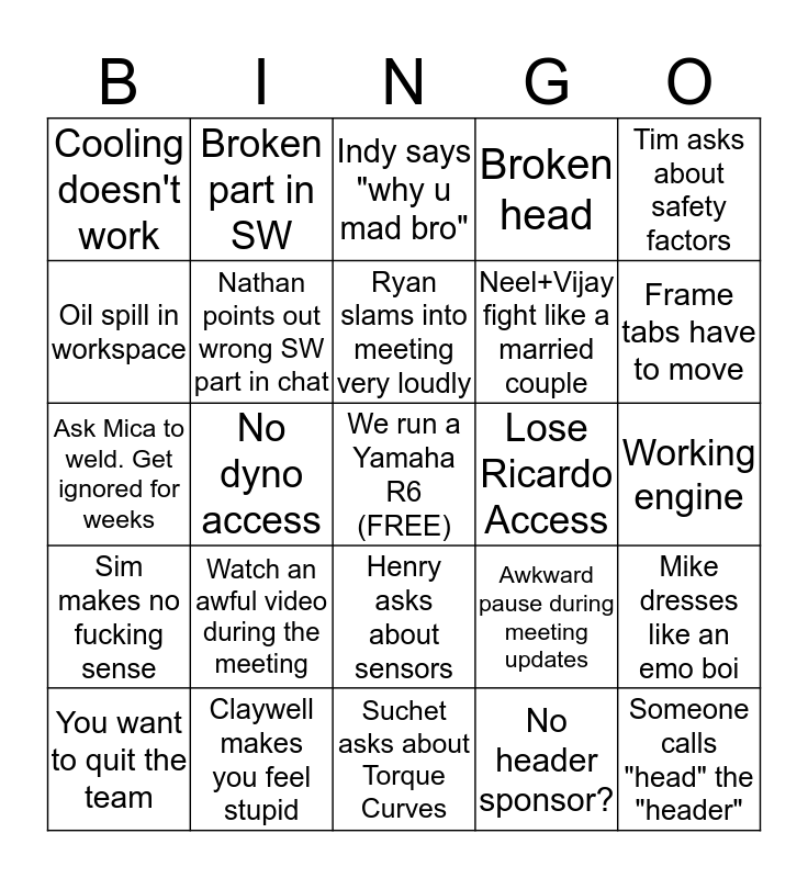 Engine Spring 2020 Bingo Card