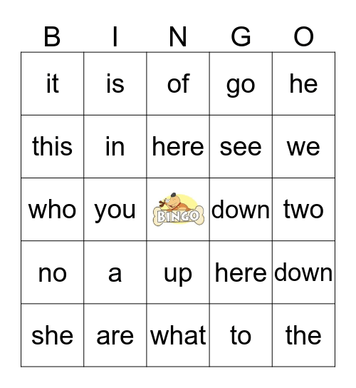 SITE WORD BINGO Card