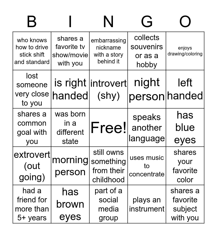 MIX N' MINGLE Bingo Card