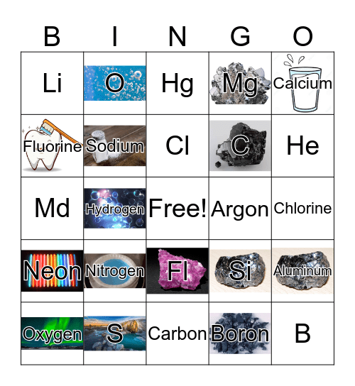 First 20 Elements Bingo Card