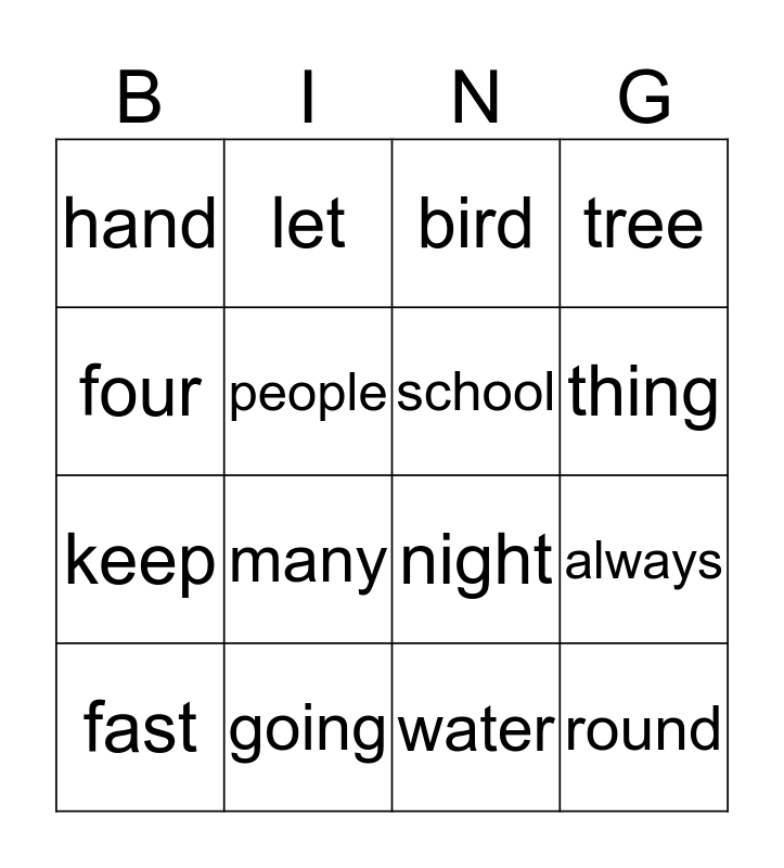Aqua Words Bingo Card