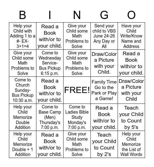Backpack Bingo - Kindergarten - 2nd Grade Bingo Card