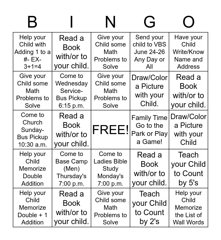 Backpack Bingo - Kindergarten - 2nd Grade Bingo Card