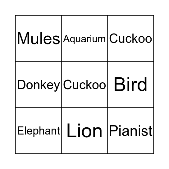 Carnival of the Animals Bingo Card