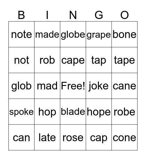 Long O & A Bingo Card